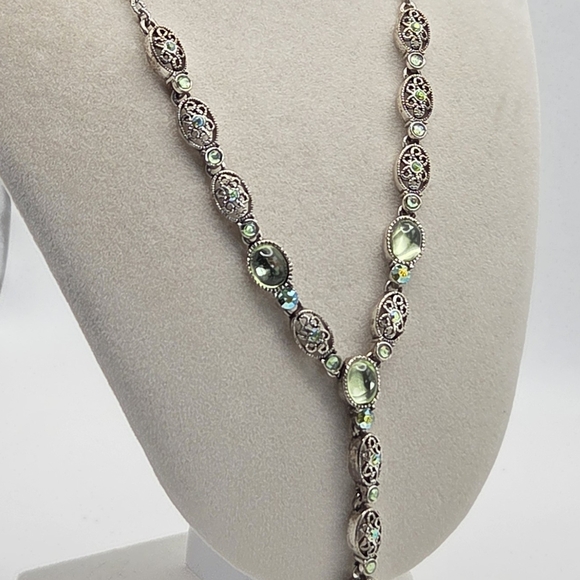 Avon | Jewelry | Avon Y Shaped Silver Plated Necklace With Green And ...